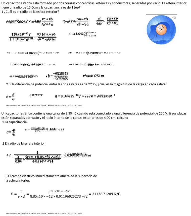 Capacitor Esferico | PDF | Electrostática | Ciencia de los Materiales