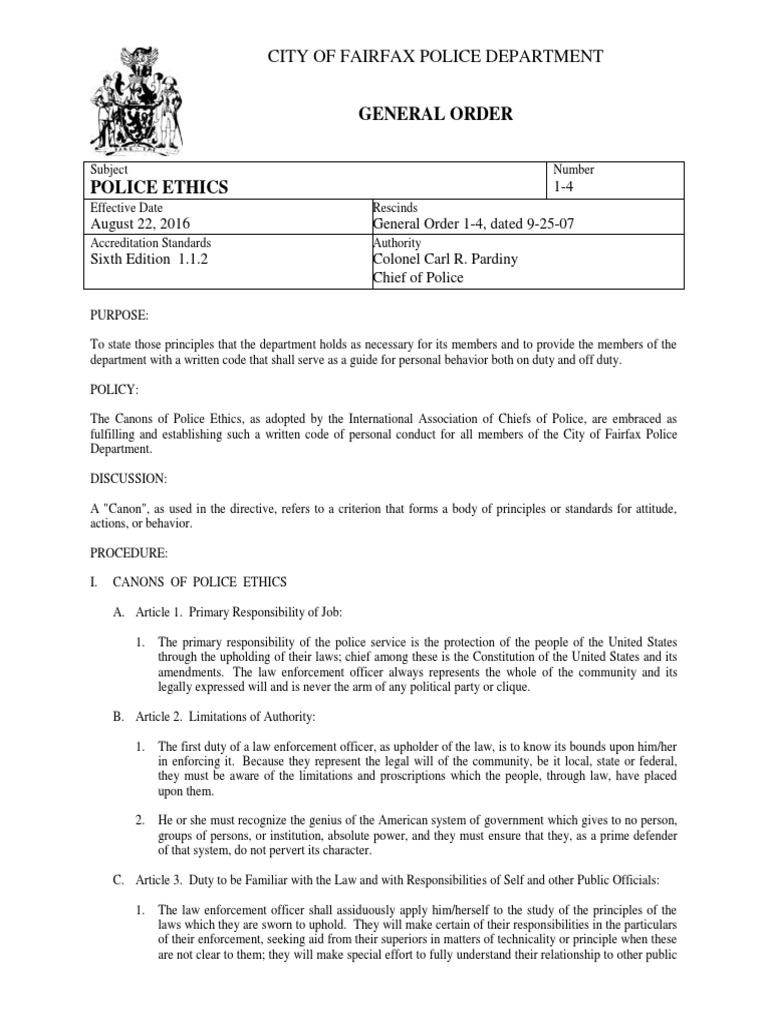 Fairfax City Police General Orders Manual (2023) | PDF | Police ...