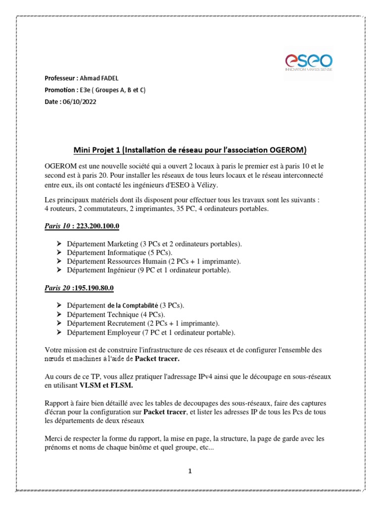 Mini Projet 1 | PDF | Adresse IP | Protocoles réseau