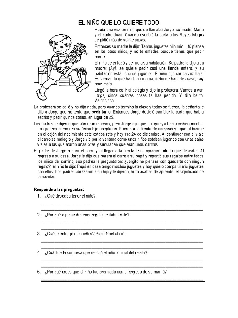 El niño que lo quiere todo: Cuento navideño | PDF