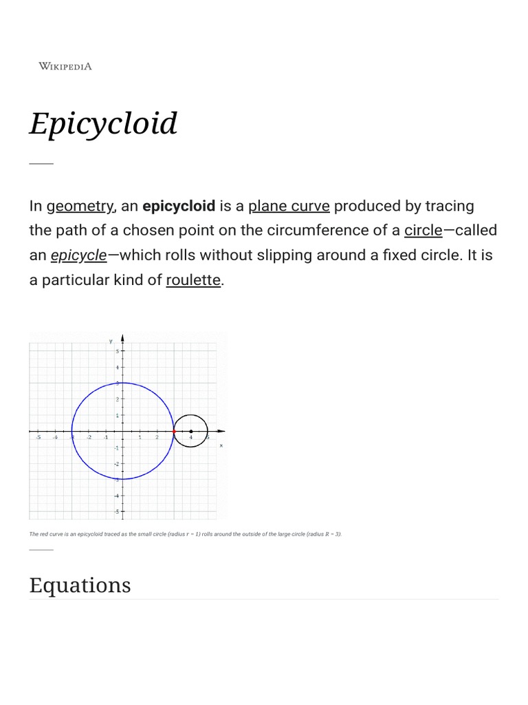 Epicycloid Wikipedia 1675716594505 | PDF | Circle | Mathematical Concepts