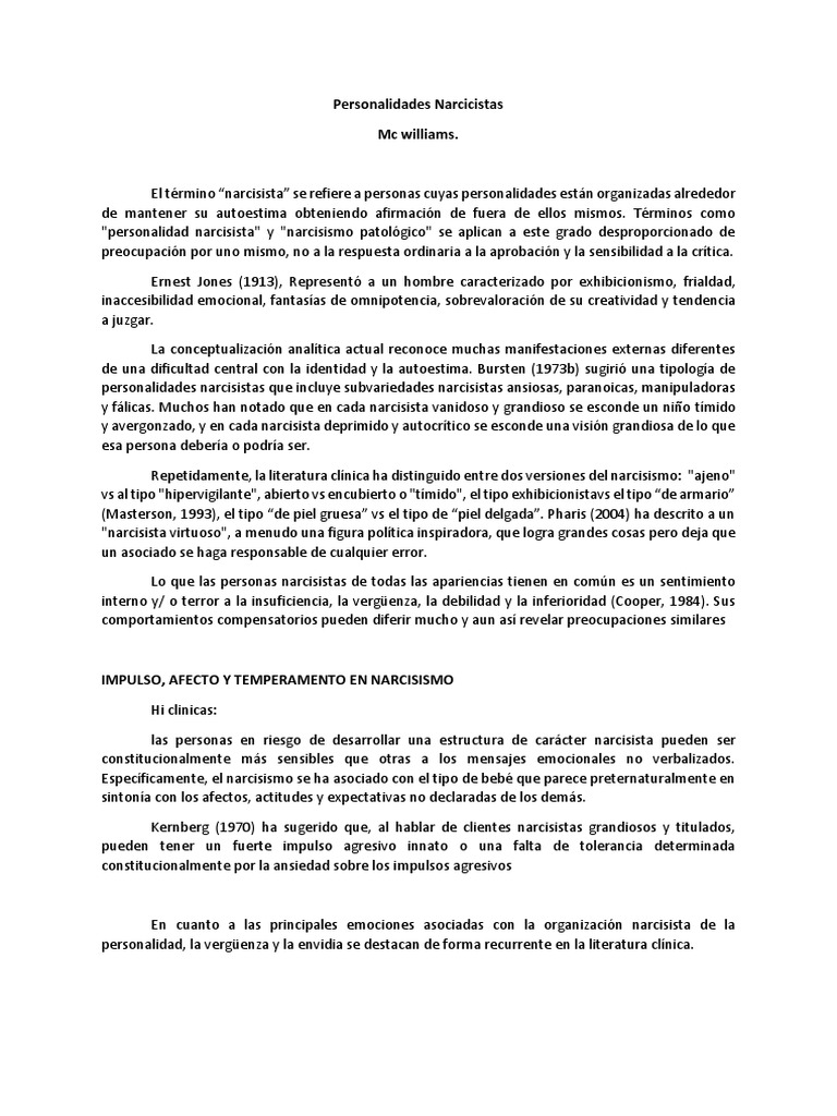 Características del Narcisismo | PDF | Narcisismo | Autoestima