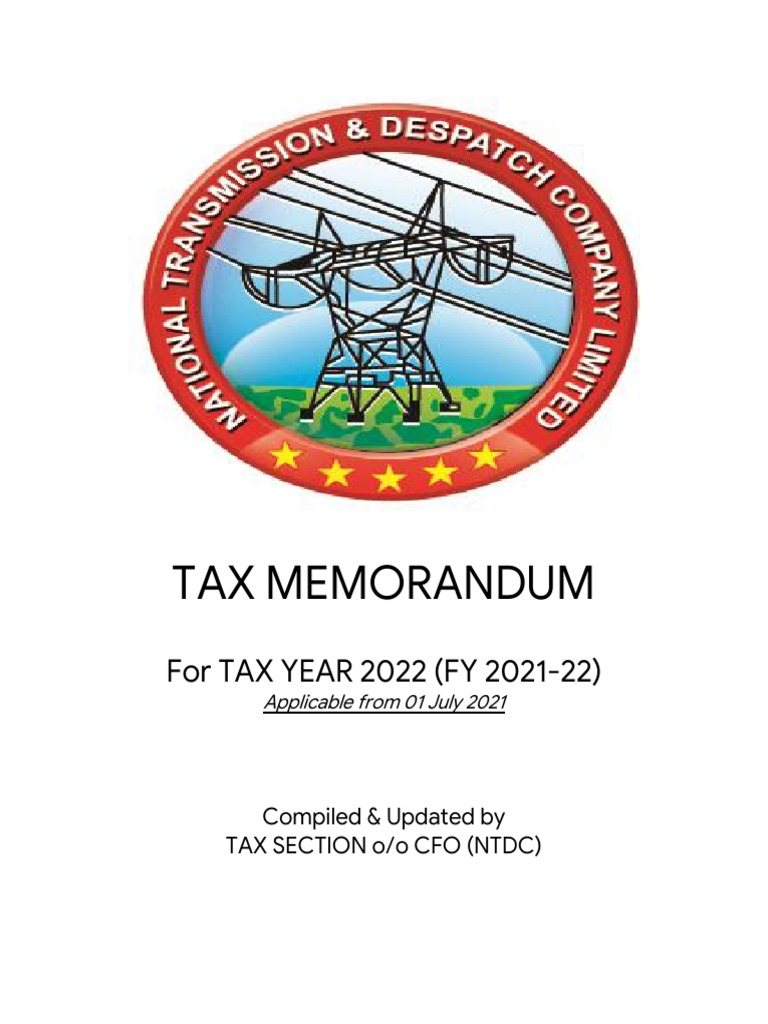Tax Memo For Tax Year 2022 (FY 2021-22) Applicable From 1st July 2021 ...