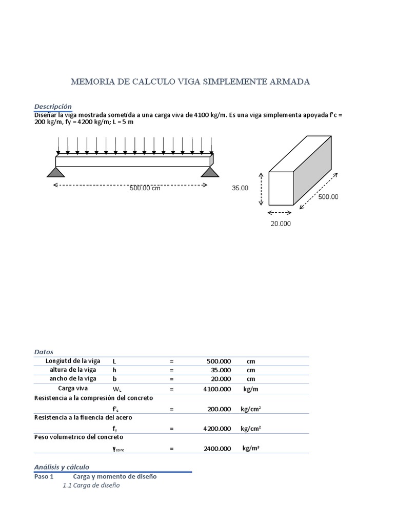 Cálculo de Viga Simplemente Armada | PDF | Ingeniería mecánica ...