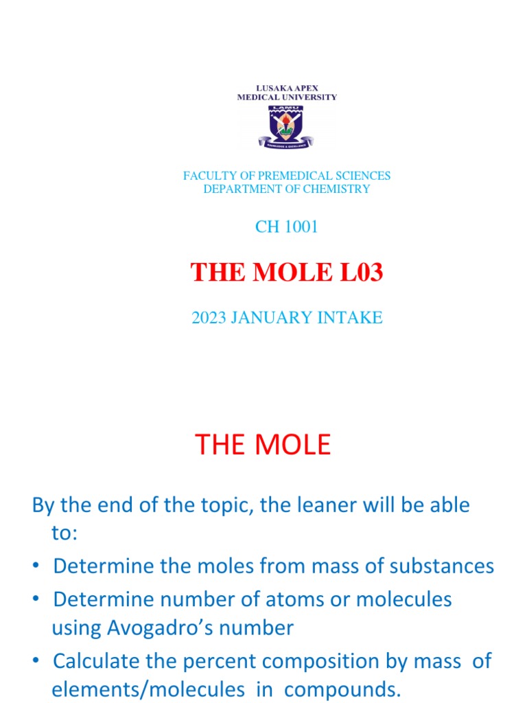 LN 03 The Mole | PDF | Mole (Unit) | Molecules