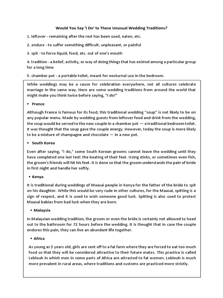 Unusual Wedding Traditions Worldwide | PDF