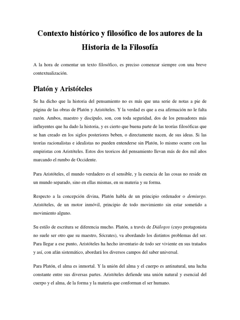 Contexto Histórico y Filosófico de Los Autores de La Historia de La ...