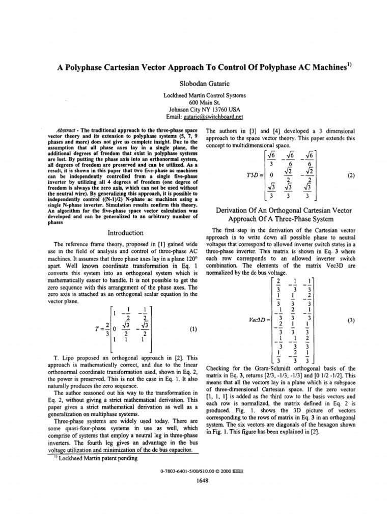 Polyphase Cartesian Vector Approach To Control Polyphase AC: Slobodan ...