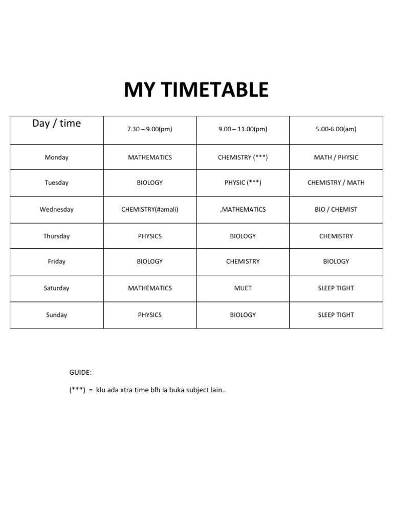 My Timetable | PDF | Science & Mathematics