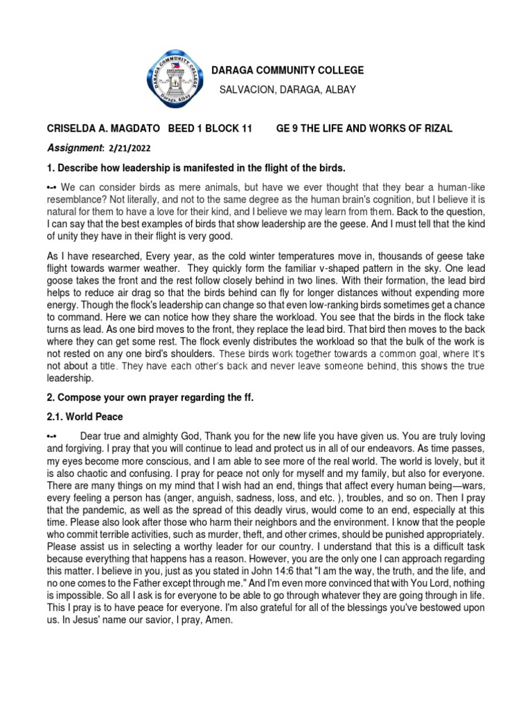 GE9 TheLifeAndWorksOfRizal | PDF | Jesus | Prayer