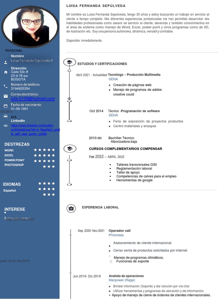 CV: Luisa F. Sepúlveda, Servicio al Cliente | PDF | Soporte técnico | Centro de llamadas