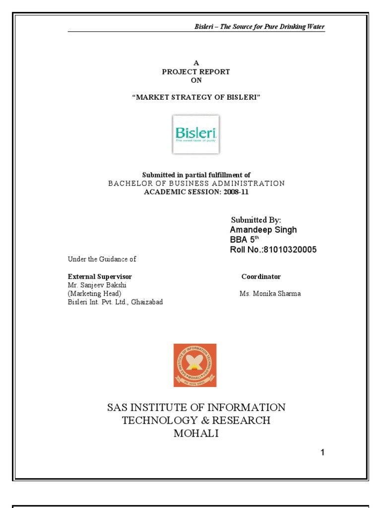 Bisleri Project Report | PDF | Bottled Water | Brand