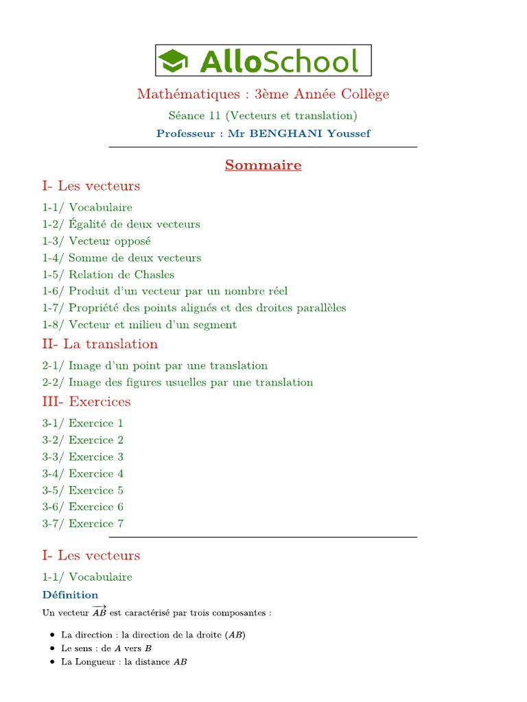 Vecteurs Translation | PDF