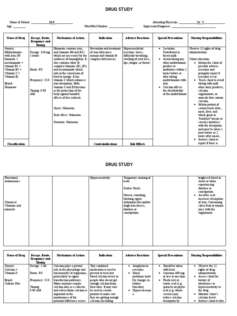 Drug Study Postpartum | PDF | Vitamin D | Dose (Biochemistry)