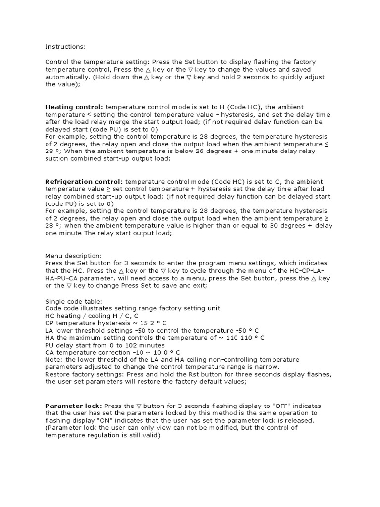 STC1000 Termostat Instructions | PDF