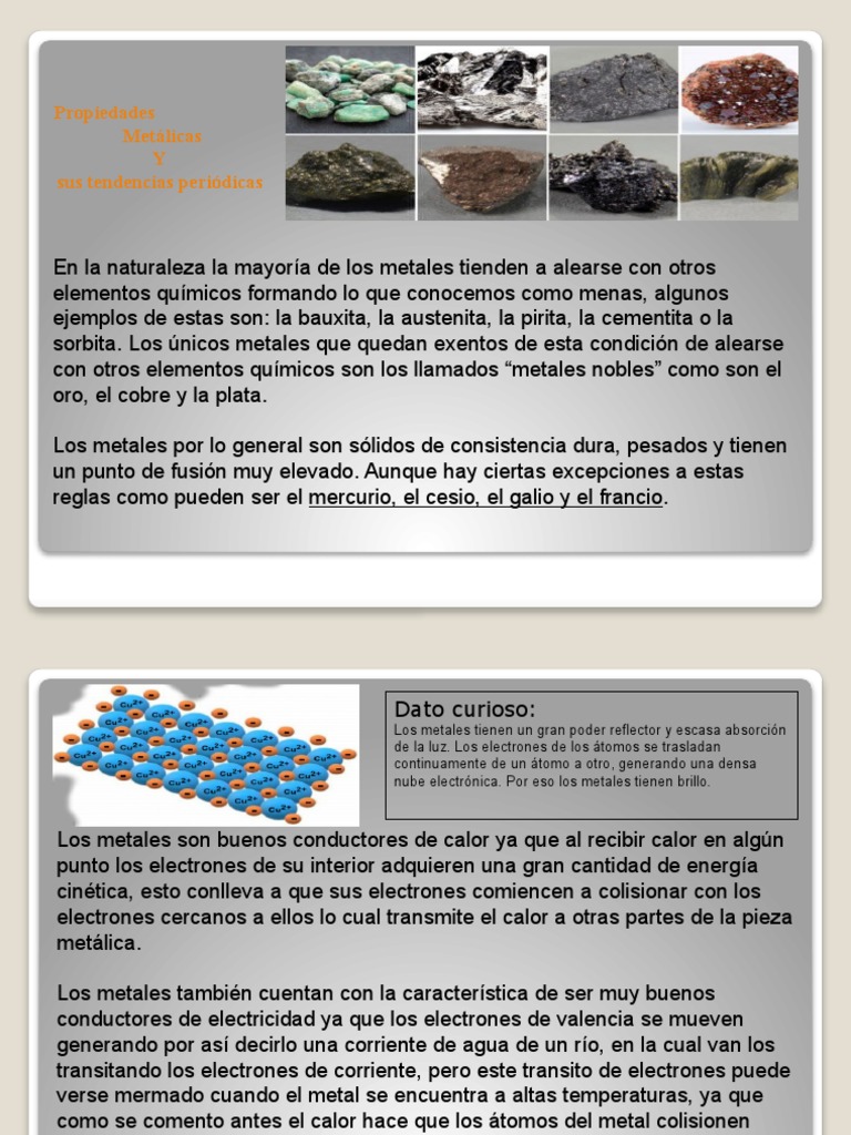 Propiedades y características de los metales | PDF | Rieles | Electrón