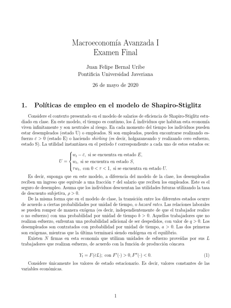 Modelo Shapiro-Stiglitz: Políticas de Empleo | PDF | Desempleo | Salario