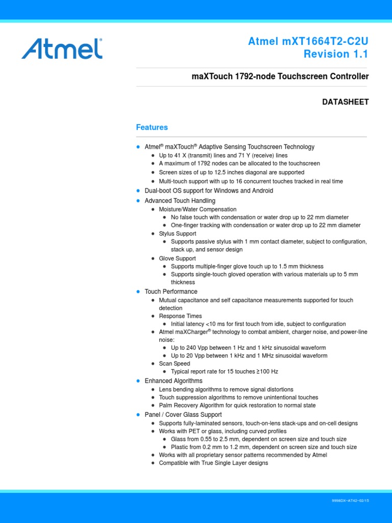 mXT1664T2-C2U 1v1 Datasheet DX | PDF | Touchscreen | Computer Science