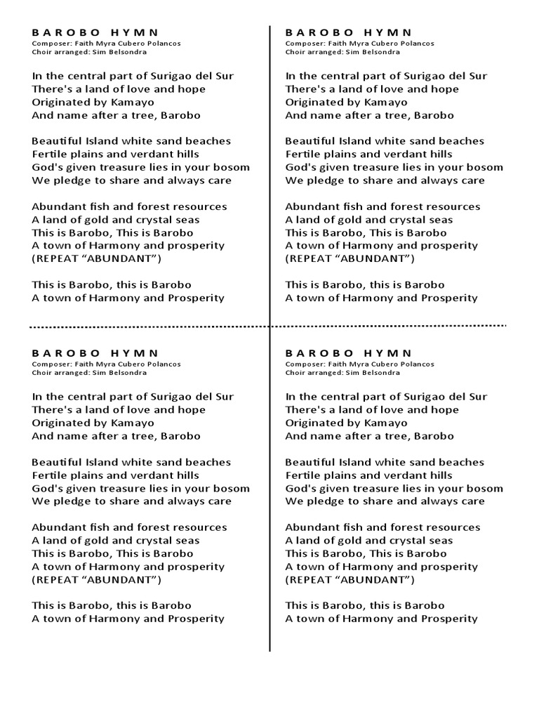 BAROBO HYMN Choir Version | PDF