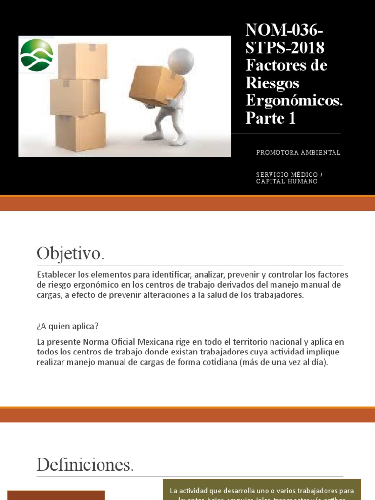 NOM-036-STPS-2018 Factores de Riesgos Ergonómicos | PDF | Factores ...