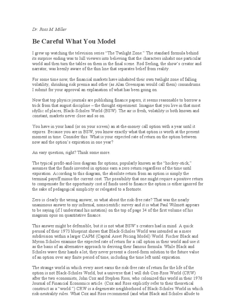 Be Careful What You Model - 2005 | PDF | Black–Scholes Model | Option ...