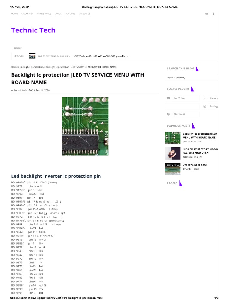 Backlight Ic Protection LED TV SERVICE MENU WITH BOARD NAME | PDF