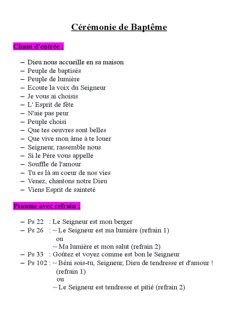 Déroulé de Cérémonie de Baptême | PDF | Marie, mère de Jésus | Dieu