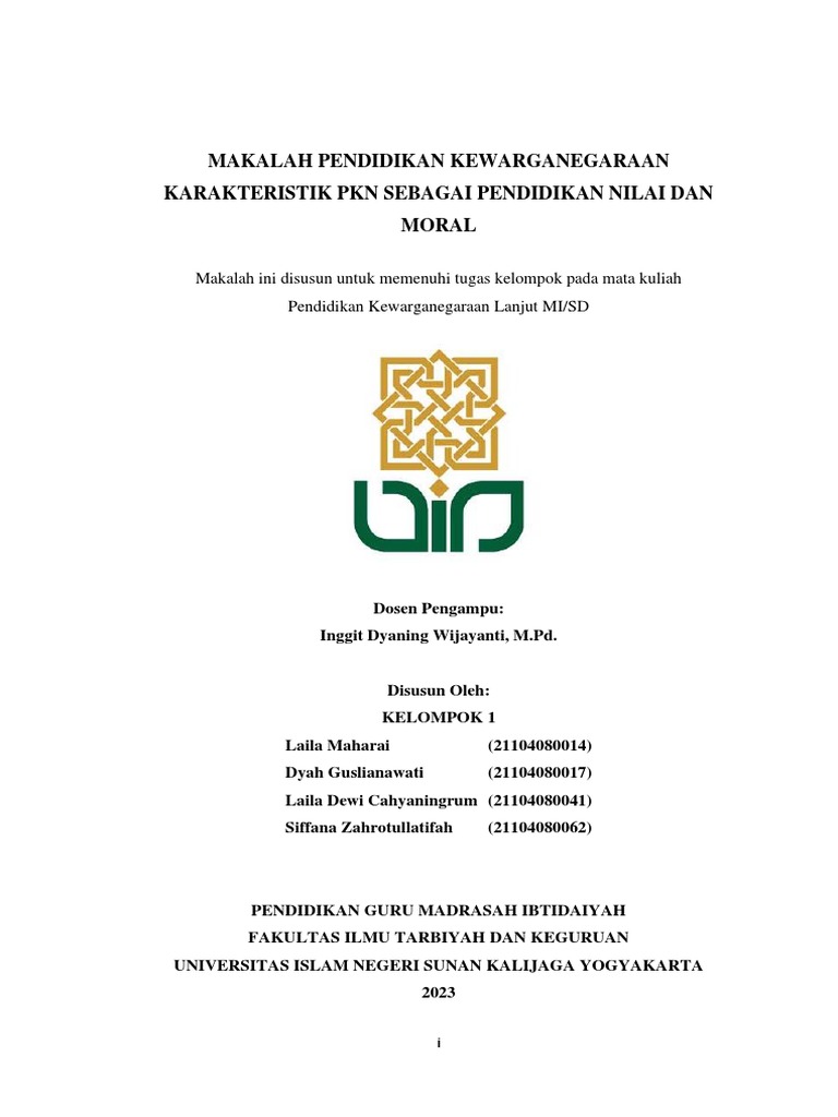Kel 1 - Makalah Karakteristik PKN Sebagai Pendidikan Nilai Dan Moral | PDF