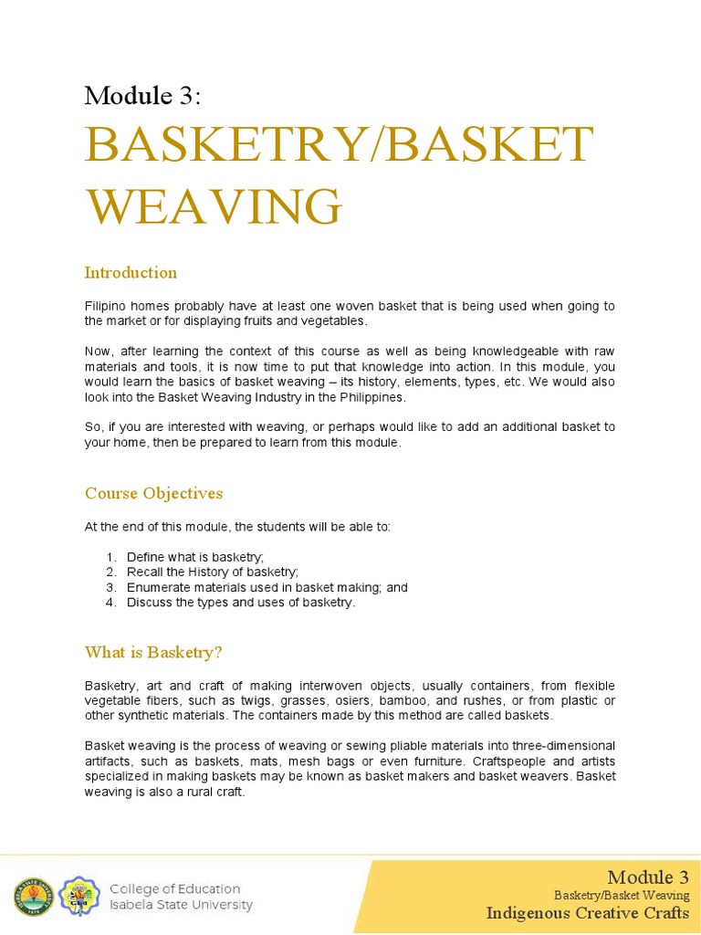 Indigenous Creative Crafts - Module 3 | PDF | Basket Weaving | Weaving