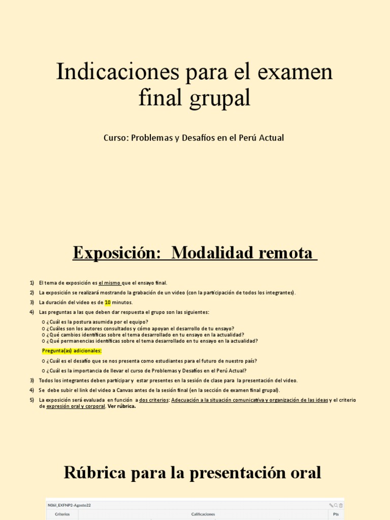 Indicaciones para El Examen Final Grupal | PDF