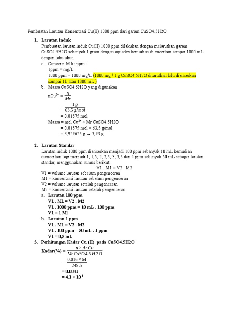 Pembuatan Larutan Konsentrasi Cu | PDF