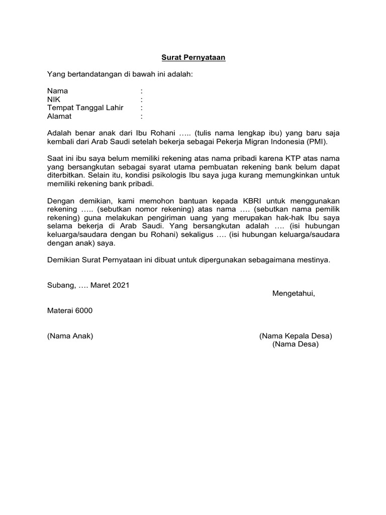 Contoh Surat Pernyataan | PDF