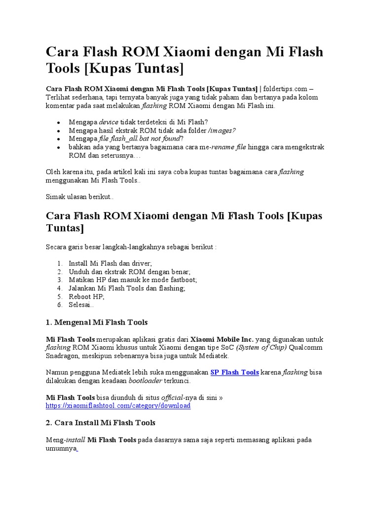 Cara Flash ROM Xiaomi Dengan Mi Flash Tools (Kupas Tuntas) | PDF