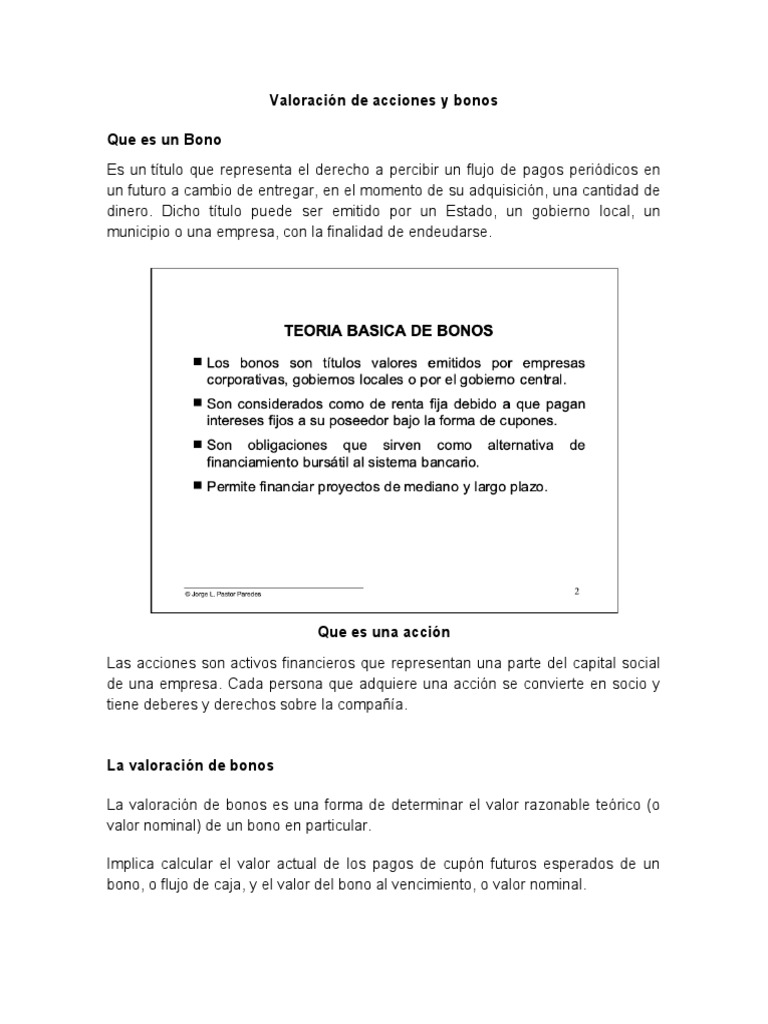 Valoración de acciones y bonos unificado (1) | PDF | Compartir (Finanzas) | Business