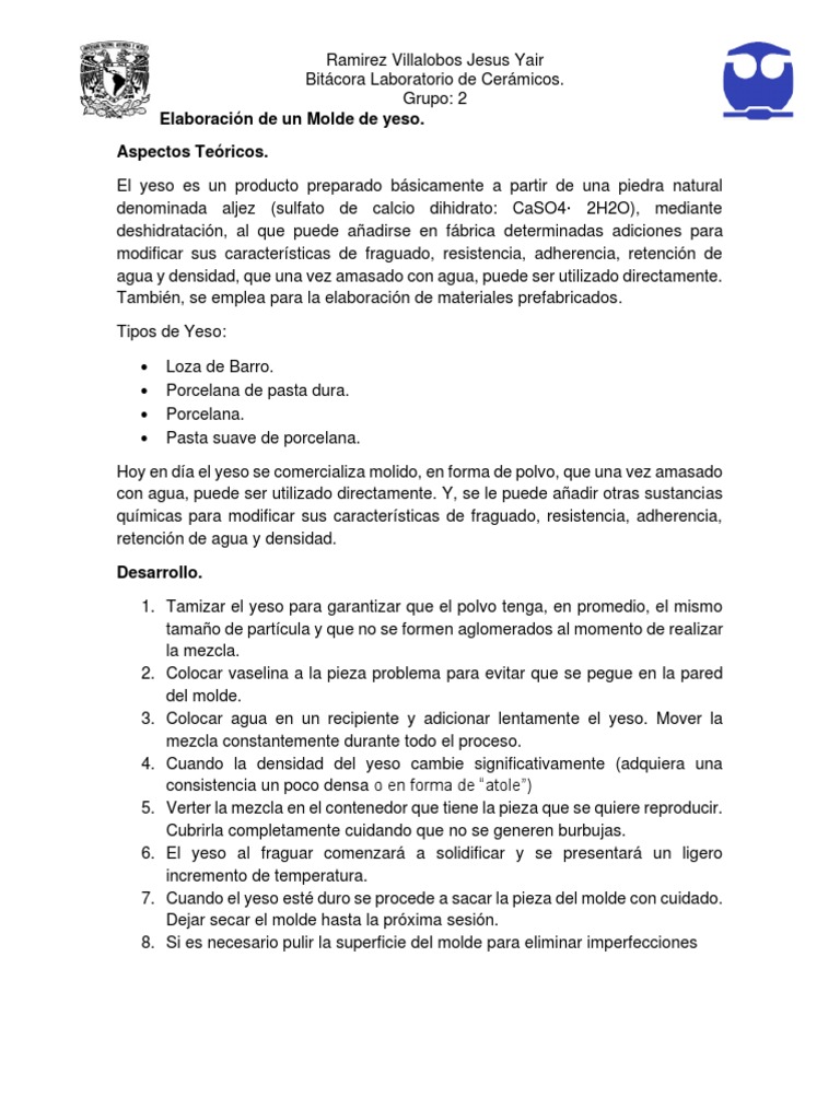 Bitacora Lab Ceramicos Jesus Ramirez | PDF | Yeso | Lentes