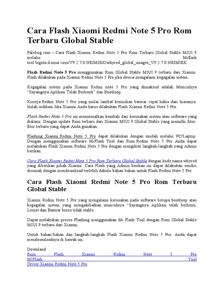 Cara Flash Xiaomi Redmi Note 5 Pro Rom Terbaru Global Stable | PDF