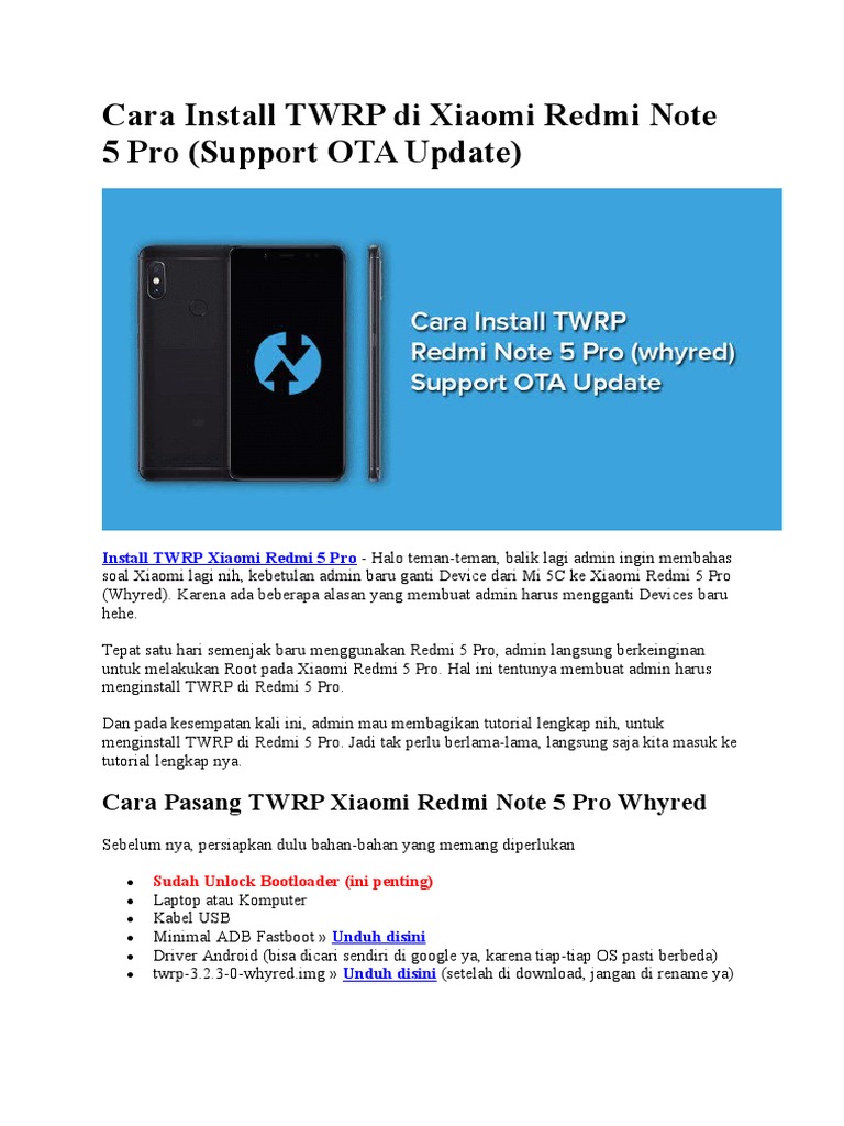 MENGINSTALL TWRP SECARA PERMANEN DI XIAOMI REDMI NOTE 5 PRO | PDF