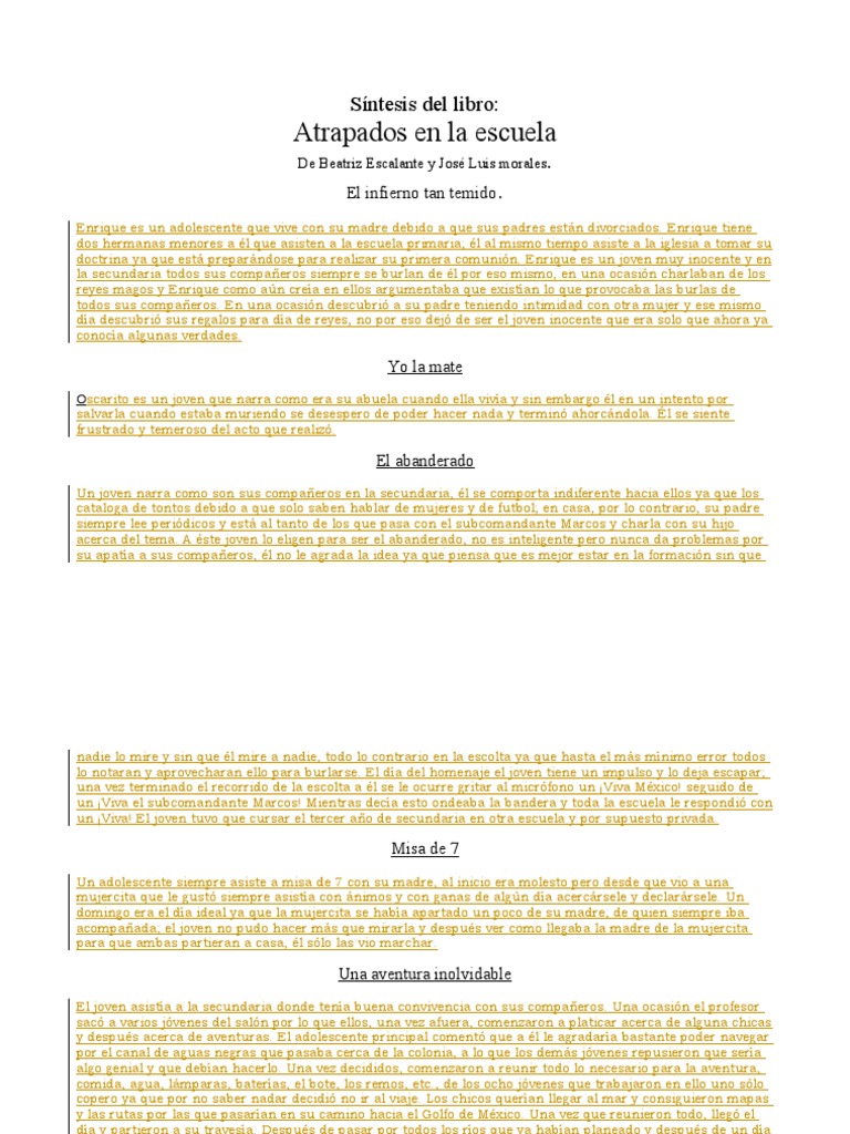 atrapados en la escuela Síntesis del libro | PDF