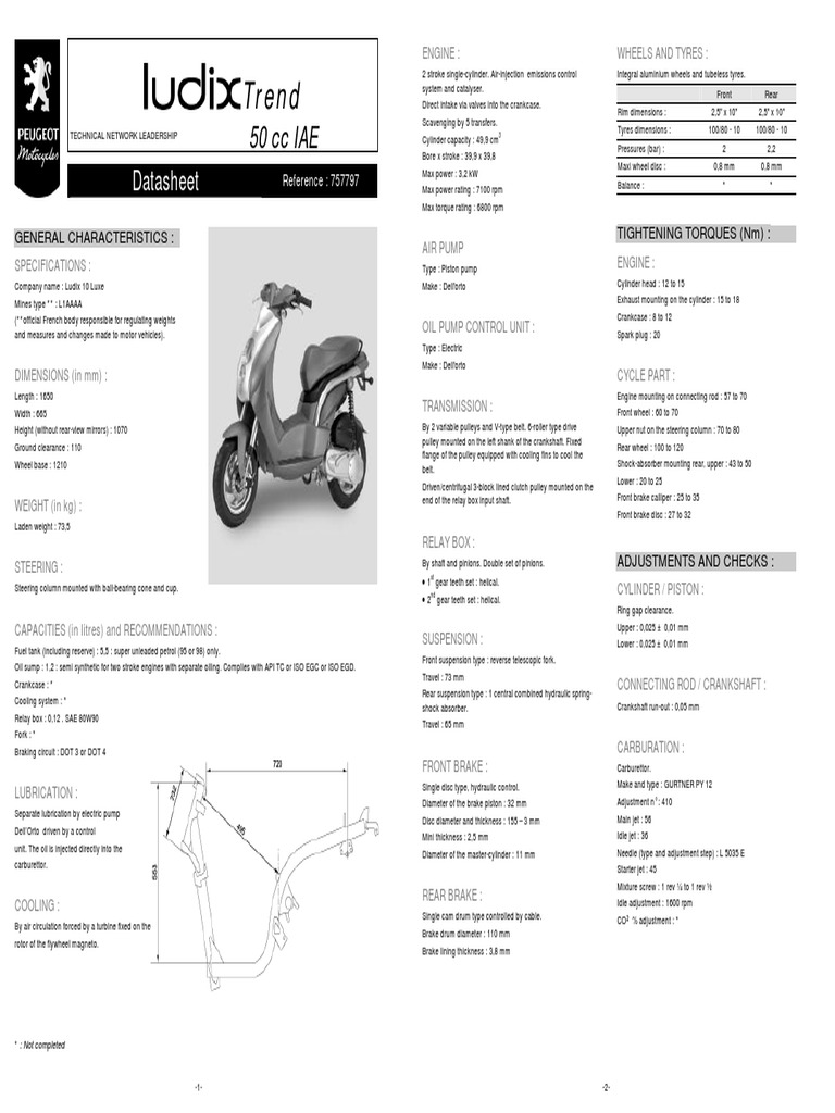 Peugeot Ludix Trend 50cc-2T-Datasheet | PDF | Ignition System | Engines