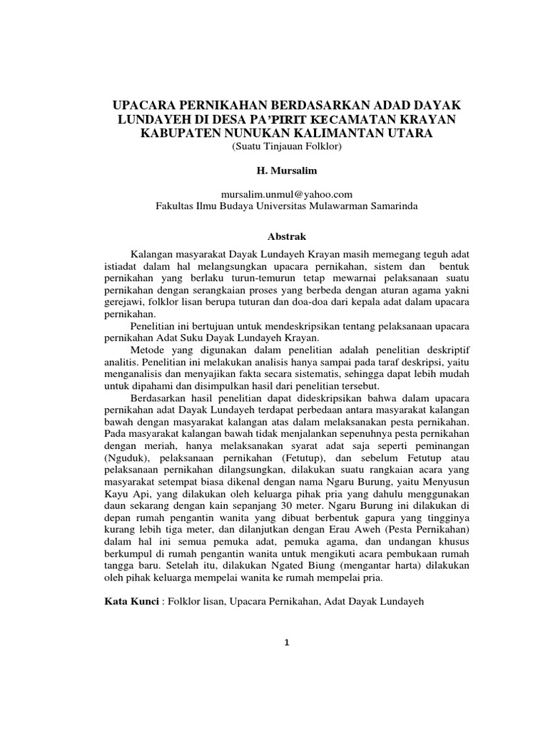 18 Makalah H. Mursalim Upacara Pernikahan Adat Dayak Lundayeh Pro | PDF