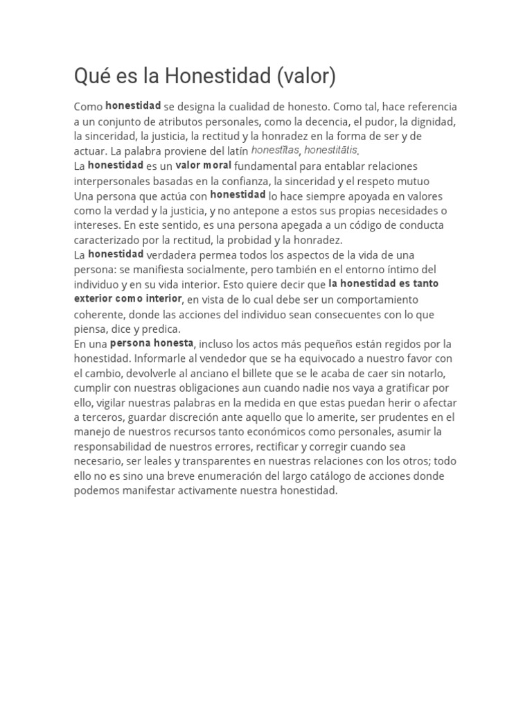 Definición y Valor de la Honestidad | PDF