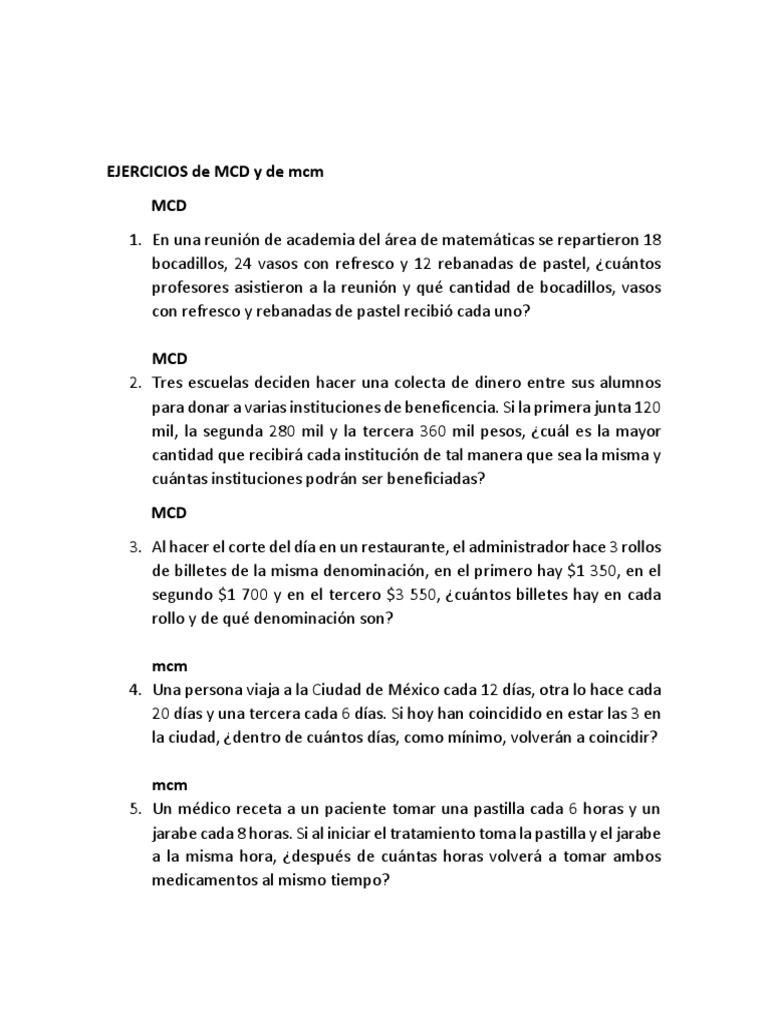 Ejrcicios de MCD y MCM | PDF