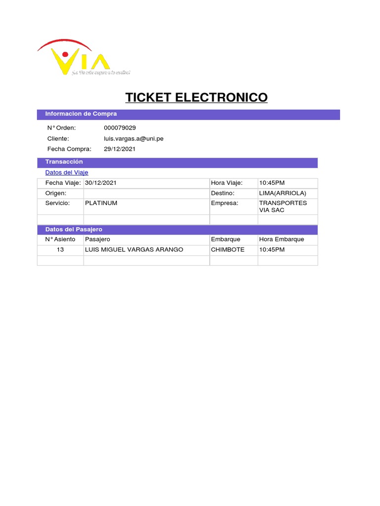Ticket Electronico: Informacion de Compra | PDF