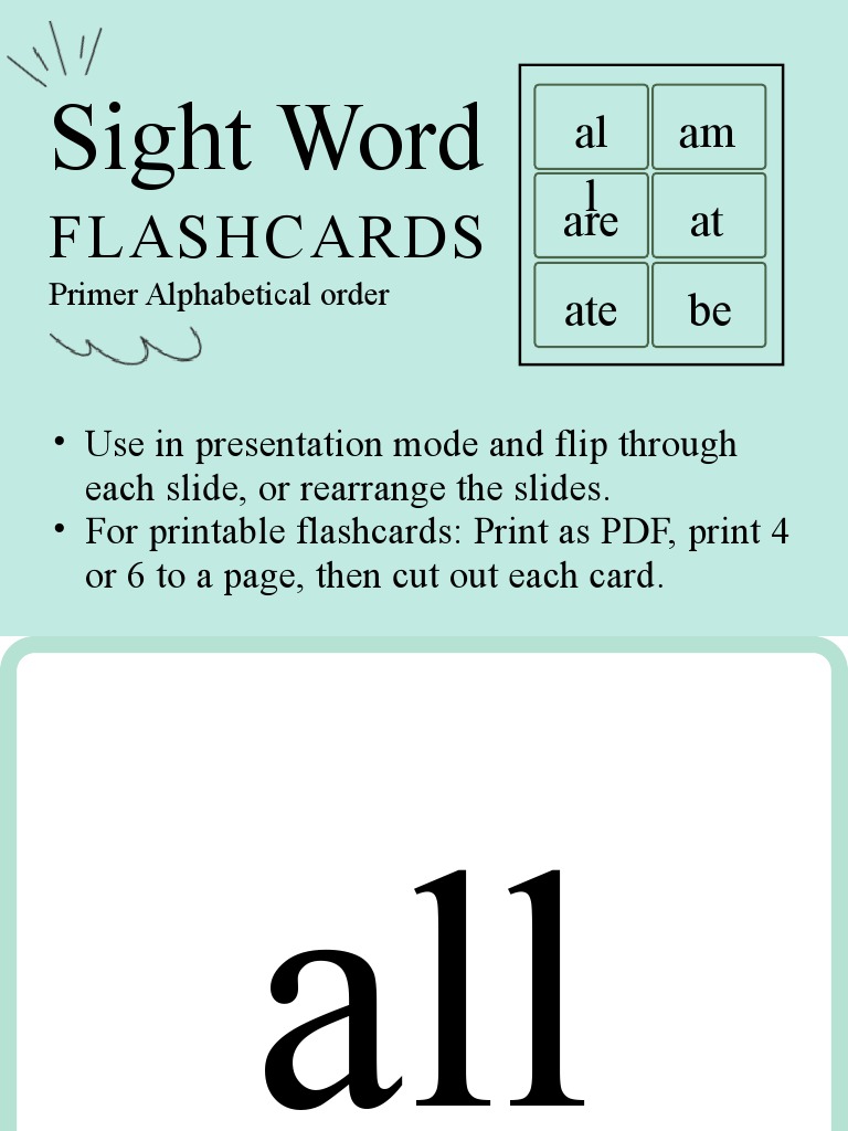 Sight Word Flashcards Primer | PDF