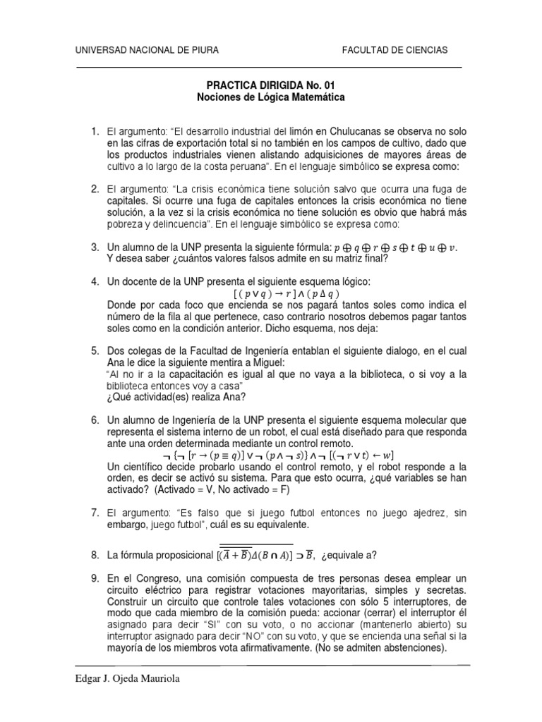 (S2) Practica Dirigida 01 | PDF | Lógica | Science