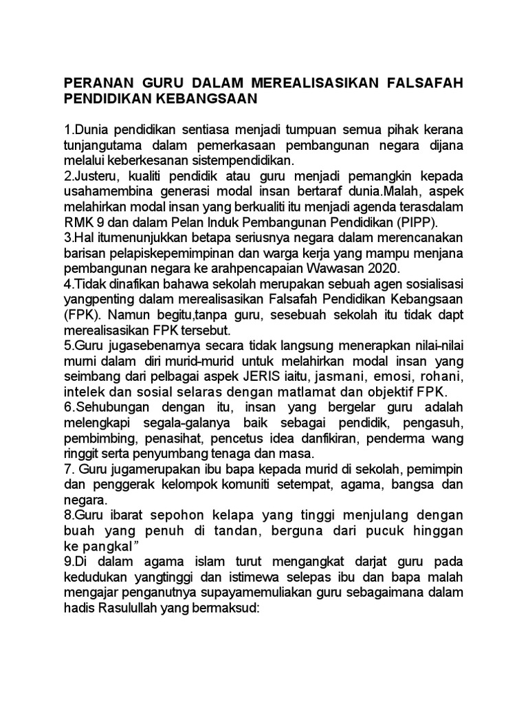 Peranan Guru Dalam Merealisasikan Falsafah Pendidikanguru | PDF ...