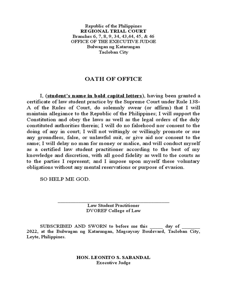 Law Student Practitioner Oath Template | PDF | Social Science