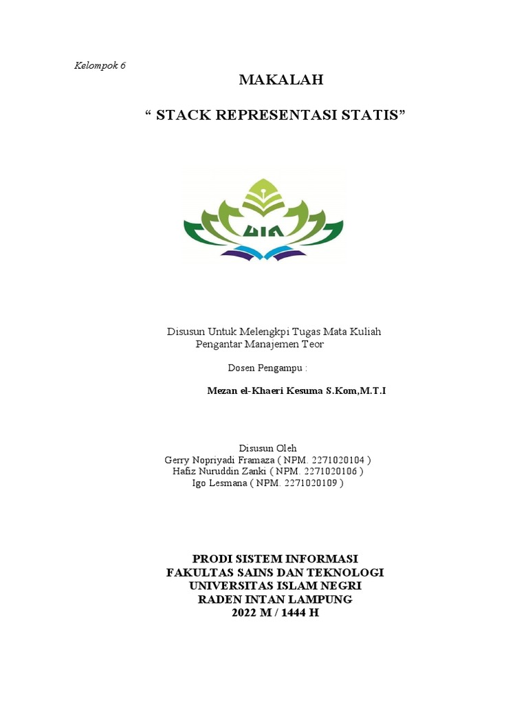 Stack Representasi Statis Kelompok 6 | PDF