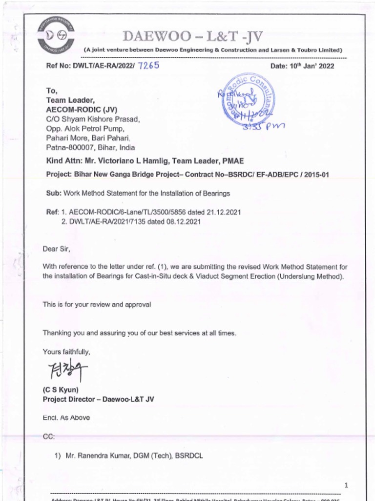 Method Statement For Bearing Installation (LN 7265) | PDF