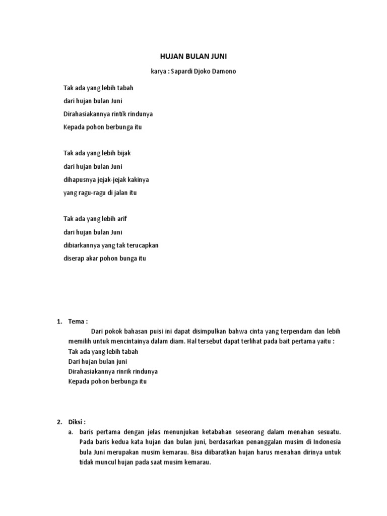 Analisis Teks Puisi Hujan Bulan Juni Sapardi Djoko Darmono | PDF